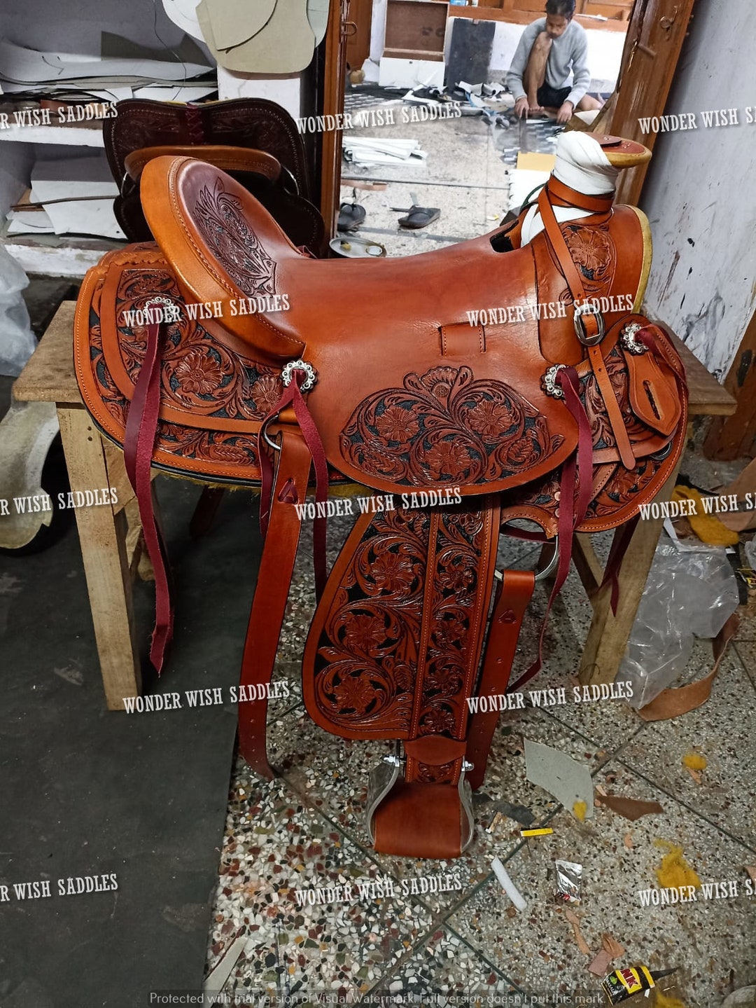 Western Leather Pony & Adult Wade Tree A Fork Roping Ranch Work ...