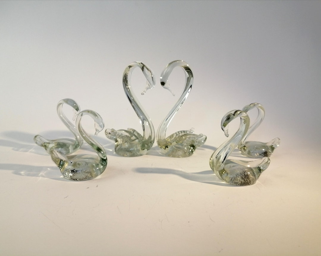 Handcrafted Glass Swan Figurines. Collectibles Glass Swan Family ...