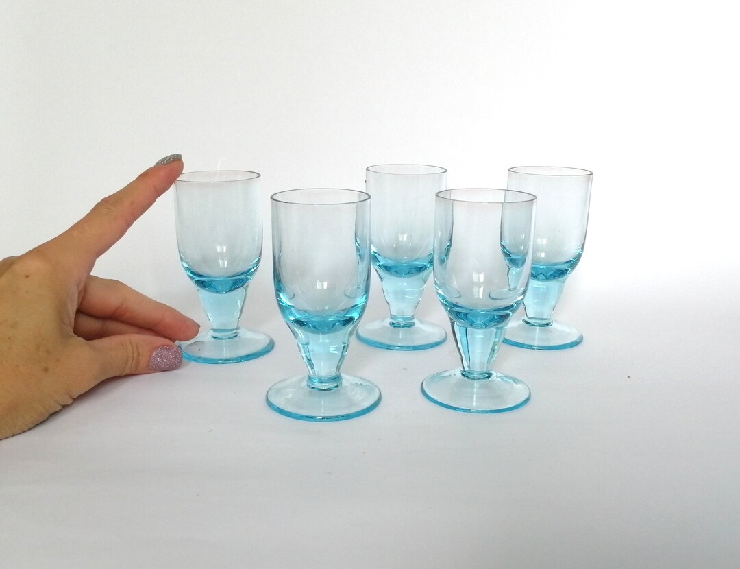 Vintage Blue Glass Shot Glass Set - Mid-century Coastal Barware - Etsy
