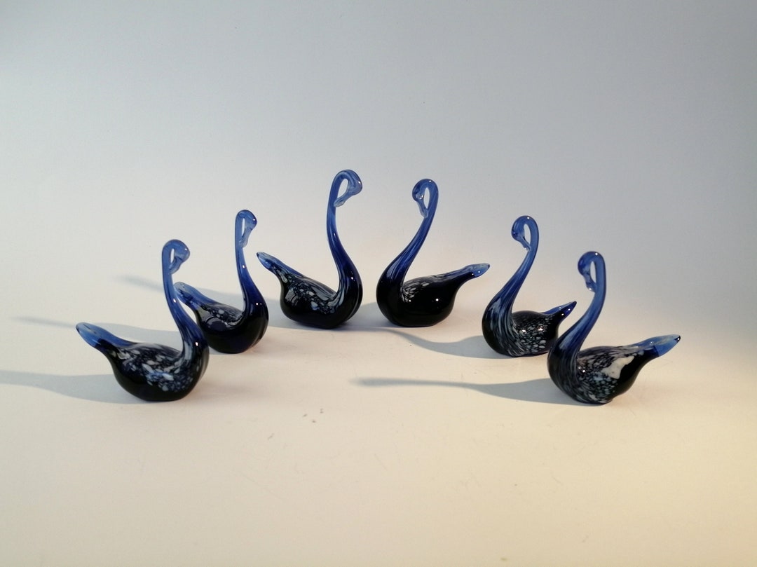 Cobalt Blue Glass Swan Family. Vintage Bird Glass Figurine. Collectible ...
