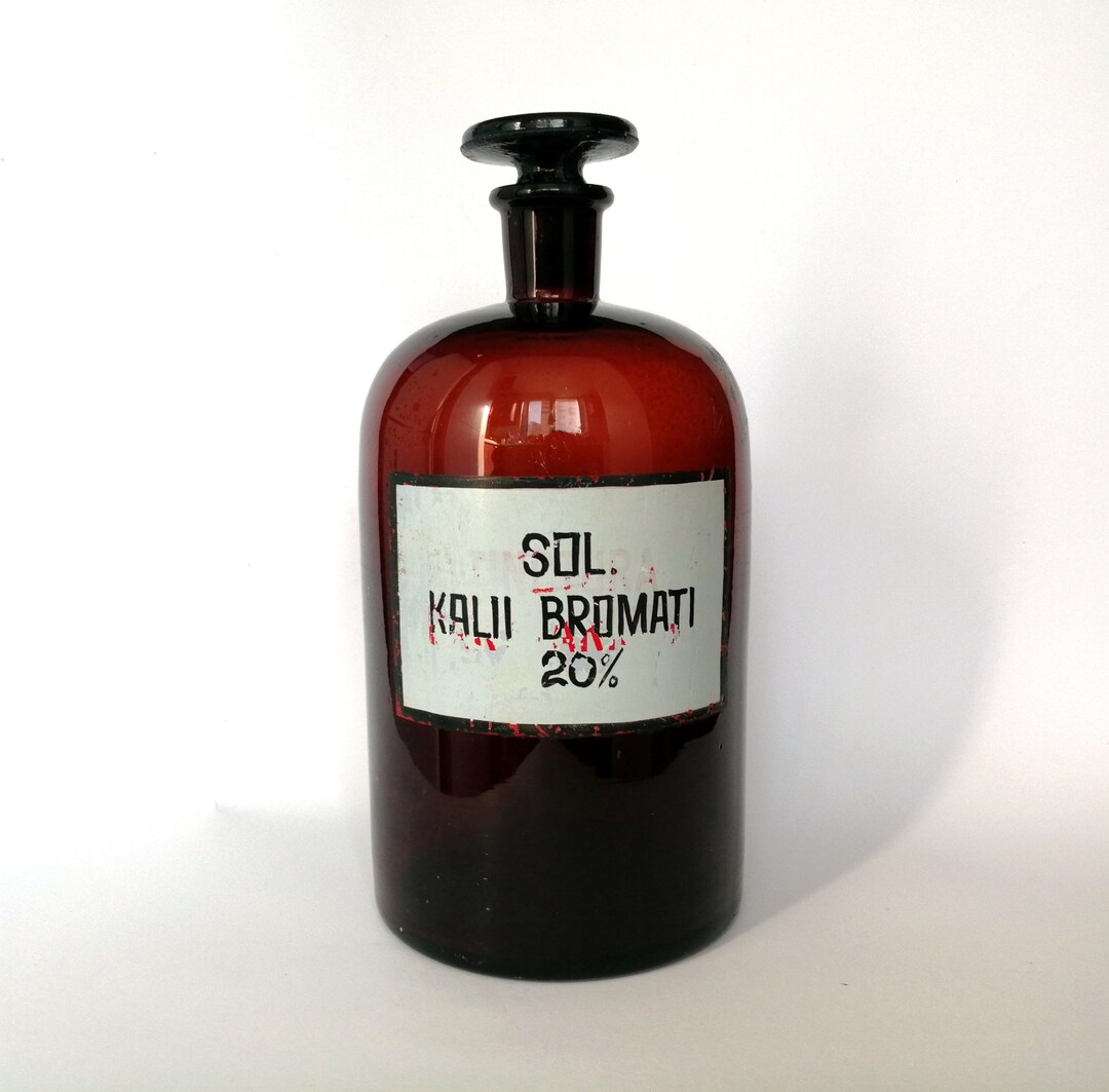 Large Antique Poison Bottle. Rustic Tall Vase With Cork. Amber Glass ...