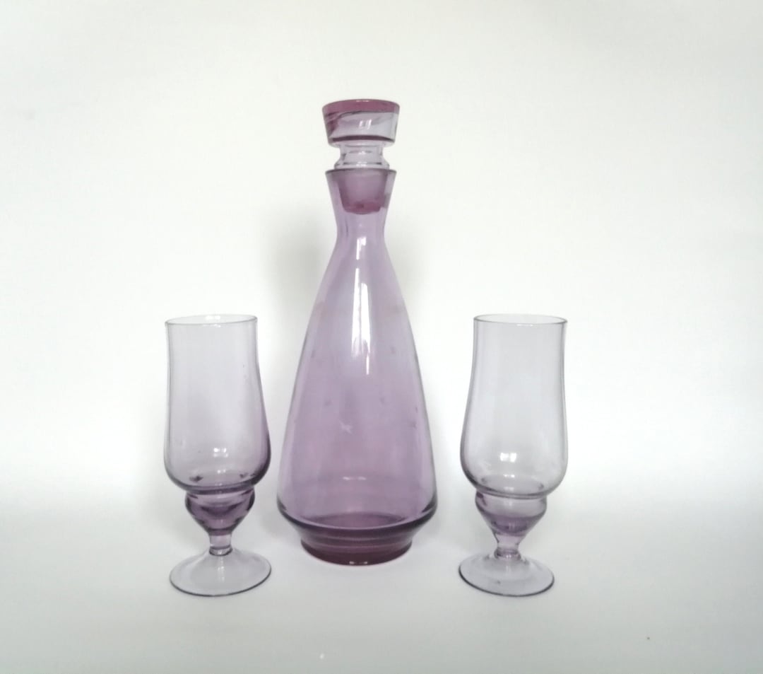 Purple Glass Decanter With Aperitif Glasses. Mid Century - Etsy