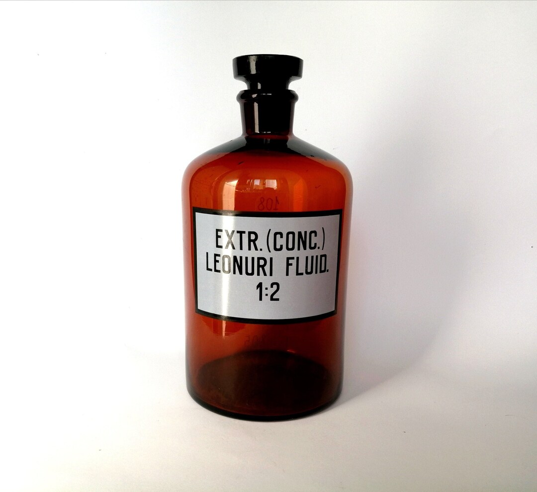 Amber Glass Bottle. Large Antique Poison Bottle. Rustic Tall Vase With ...