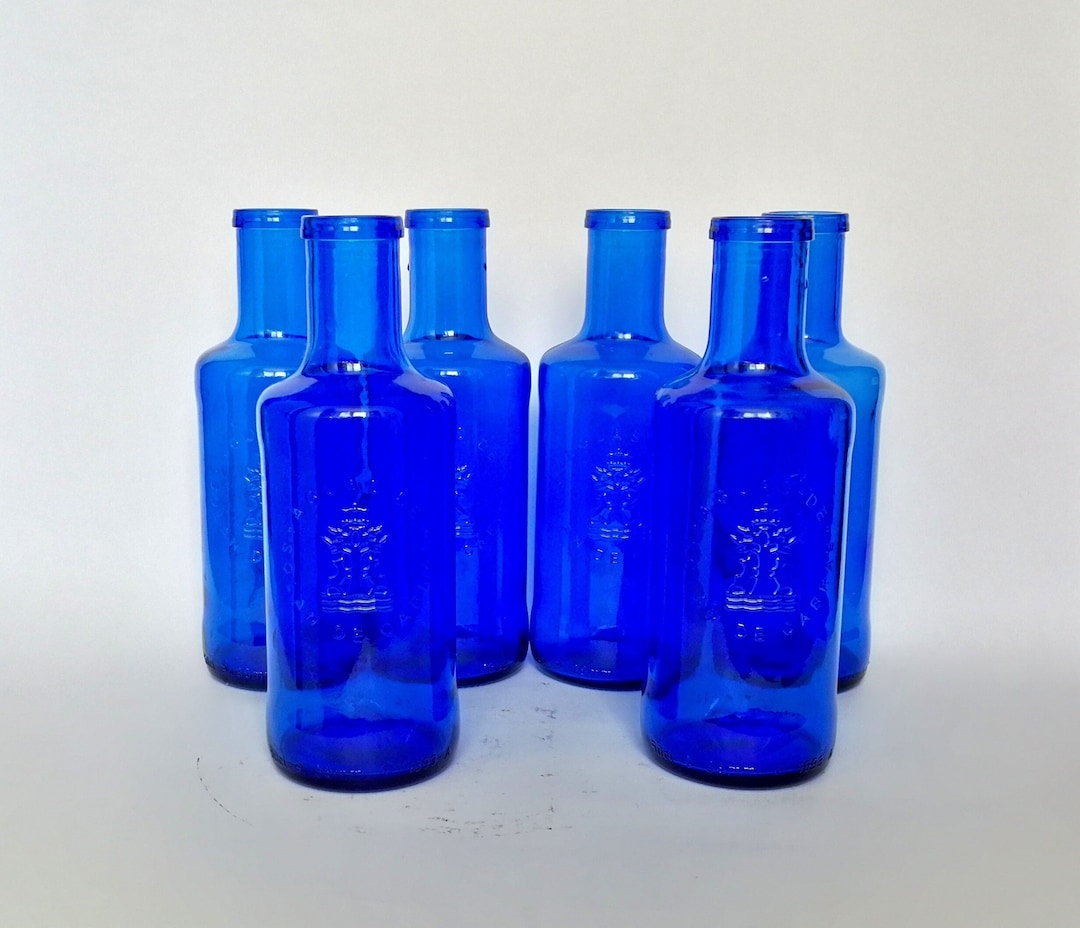 Blue Glass Bottle Vases Collection Of Vintage Bottles Etsy