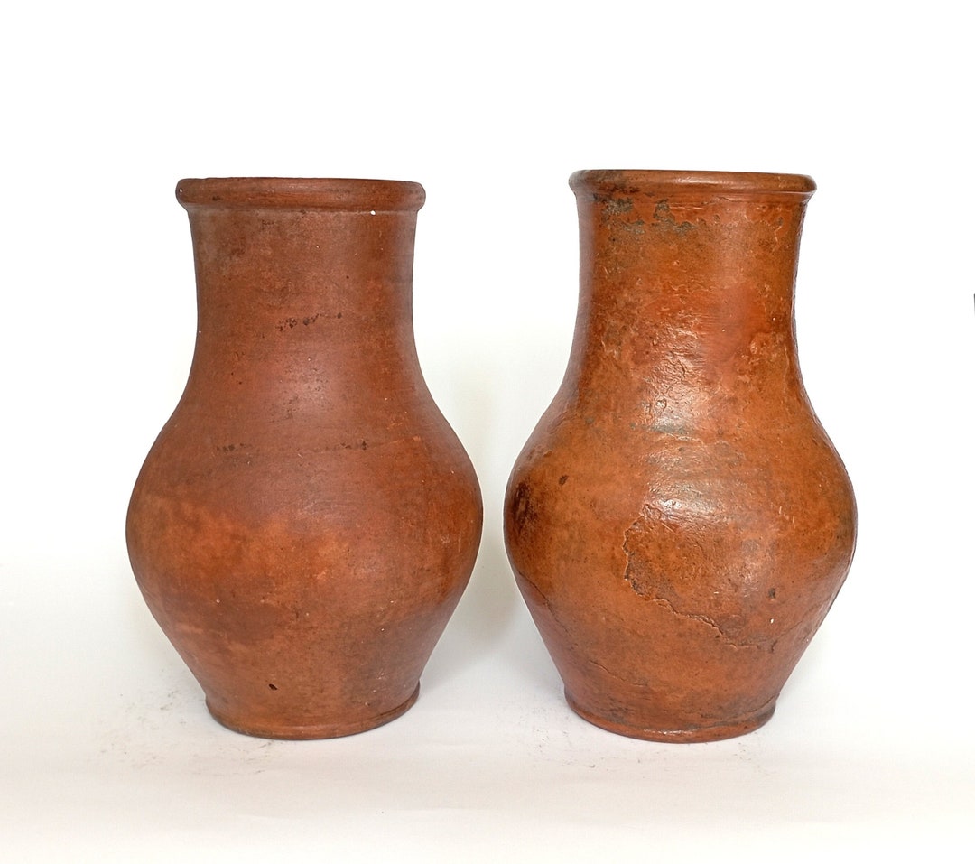 Wabi Sabi Pottery Primitive Vessels. Set of Two Terracotta Clay Pot ...