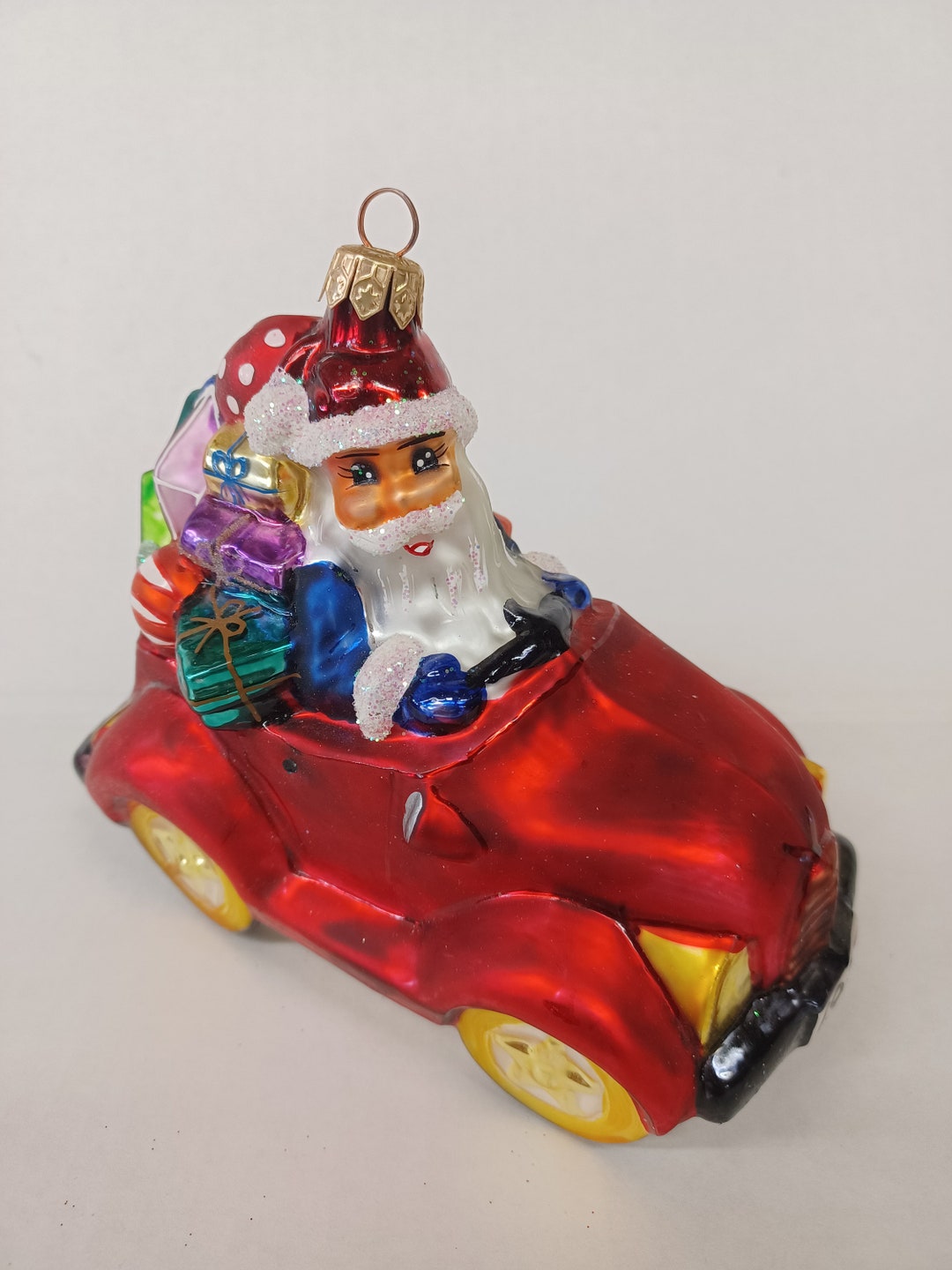 Christopher Radko Jolly Jalopy Santa Car Glass Ornament Christmas ...