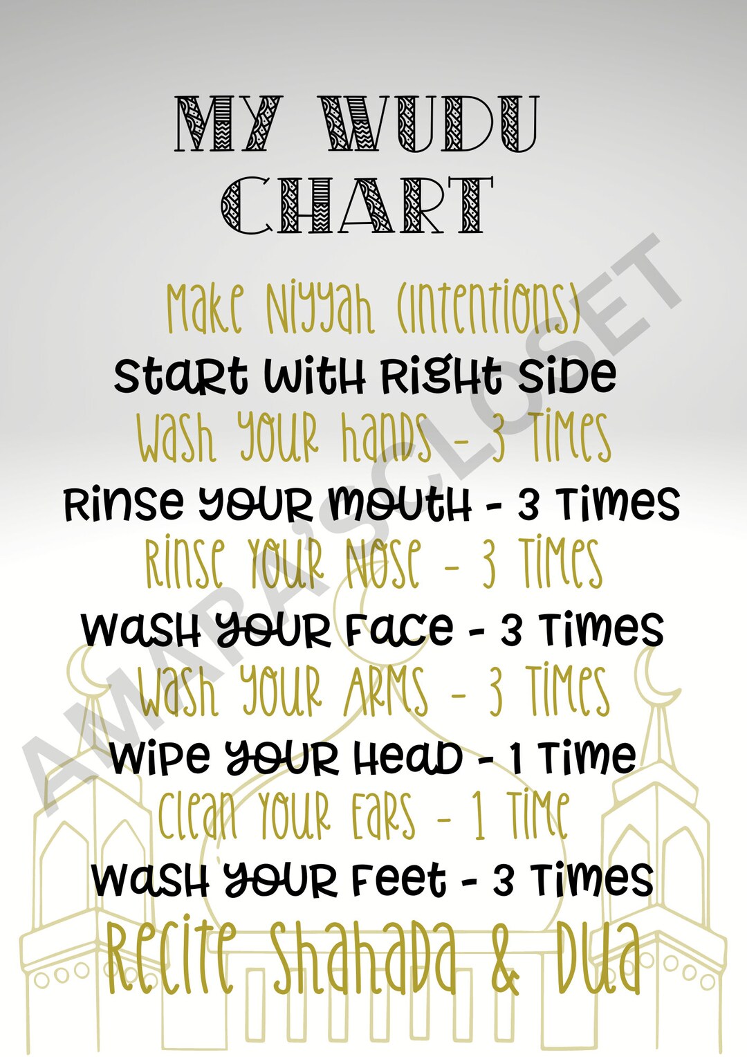 Wudu Chart Static Cling Mirror Sticker - Etsy