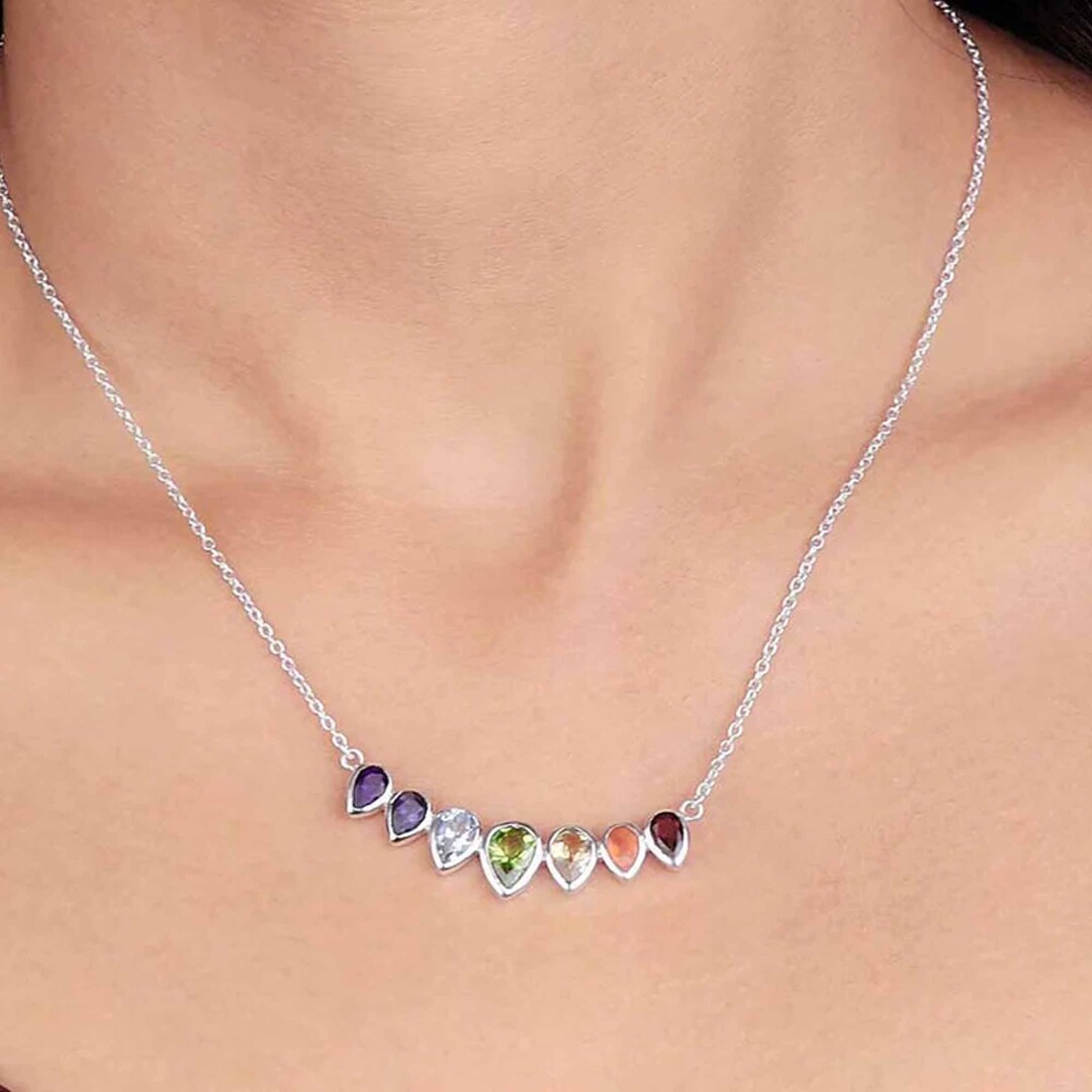 Handmade Sterling Silver Seven Chakra Necklace, Boho Healing Birthstone ...