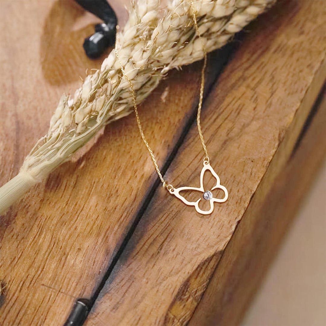 Handcrafted Sterling Silver Butterfly Necklace: Cubic Zircon Gemstone ...