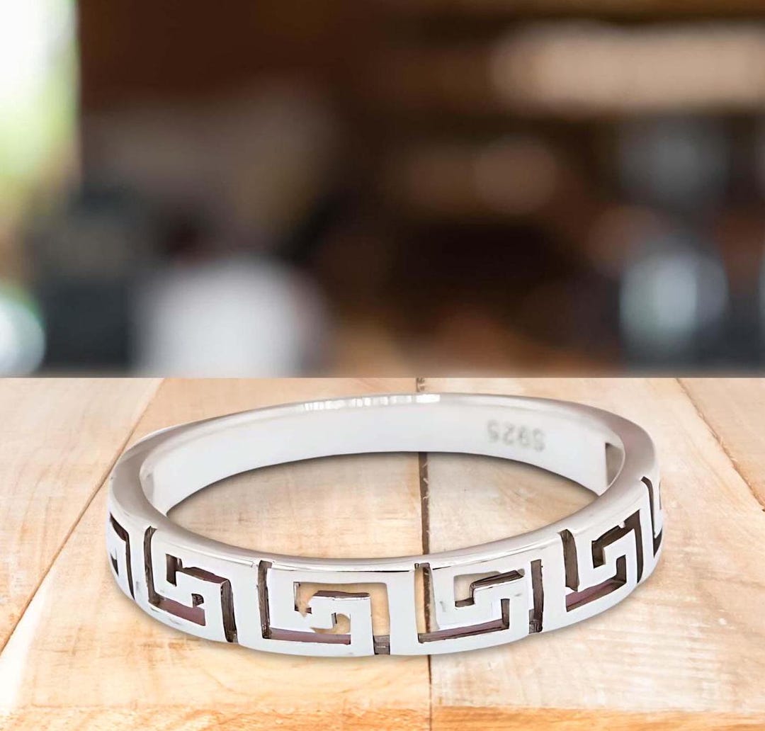 Anniversary Greek Pattern Ring-greek Pattern Band Ring-sterling Silver ...