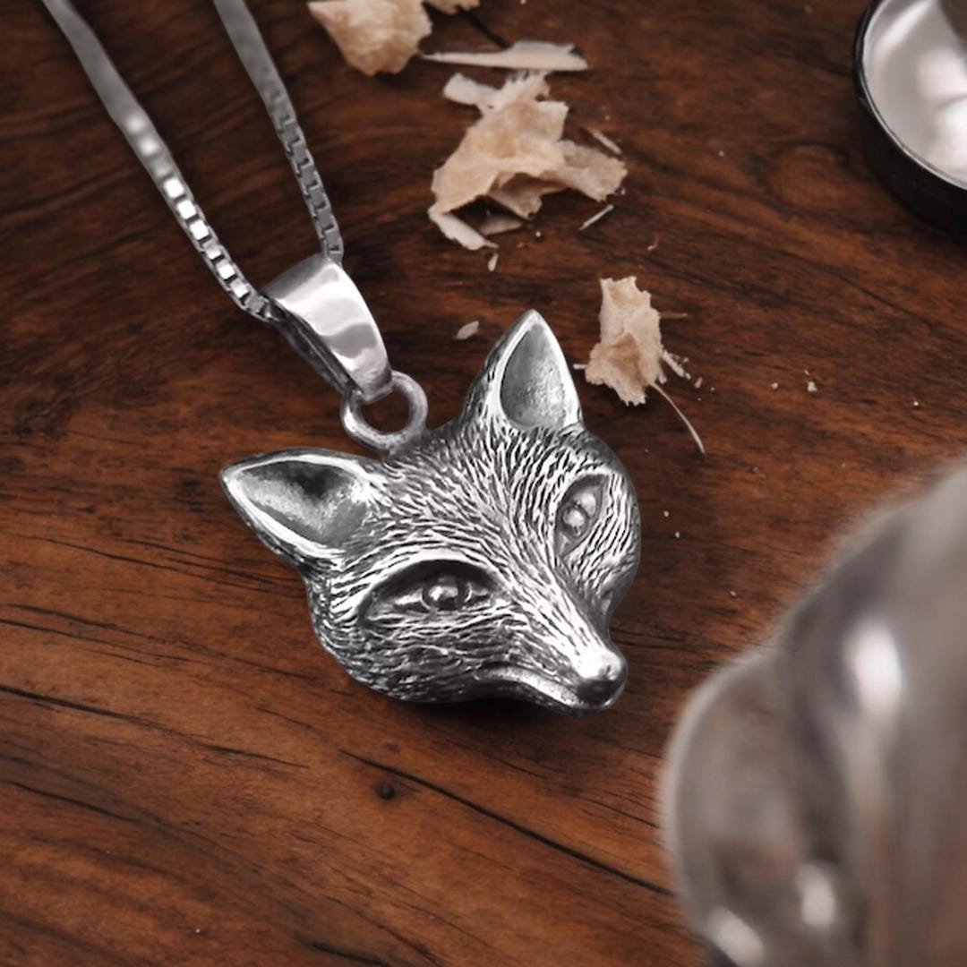 Vintage Sterling Silver Fox Head Pendant Realistic Fox Face Necklace ...