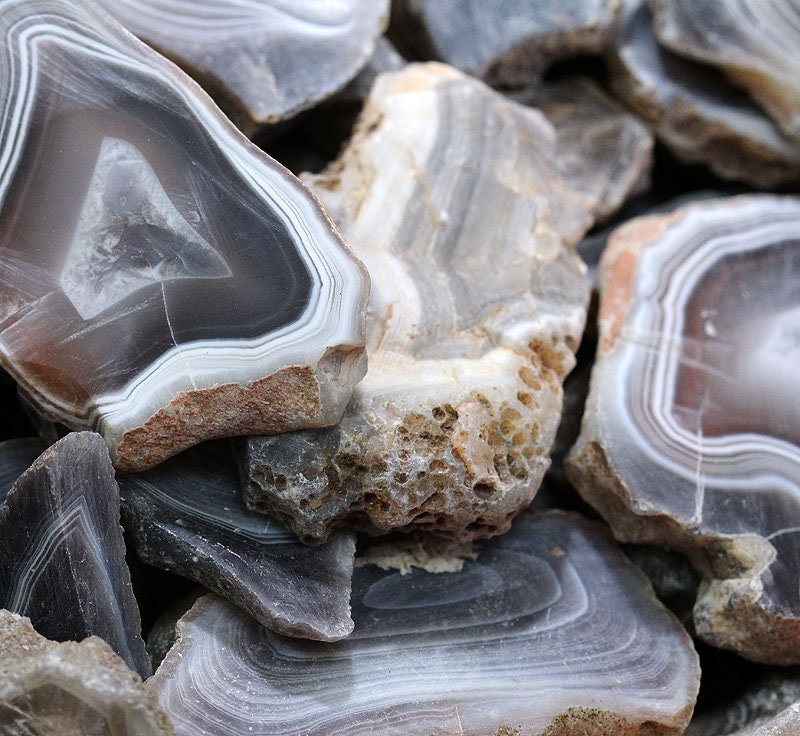 Botswana Agate Rough, Natural Grey Botswana Agate Healing Stone Slices ...