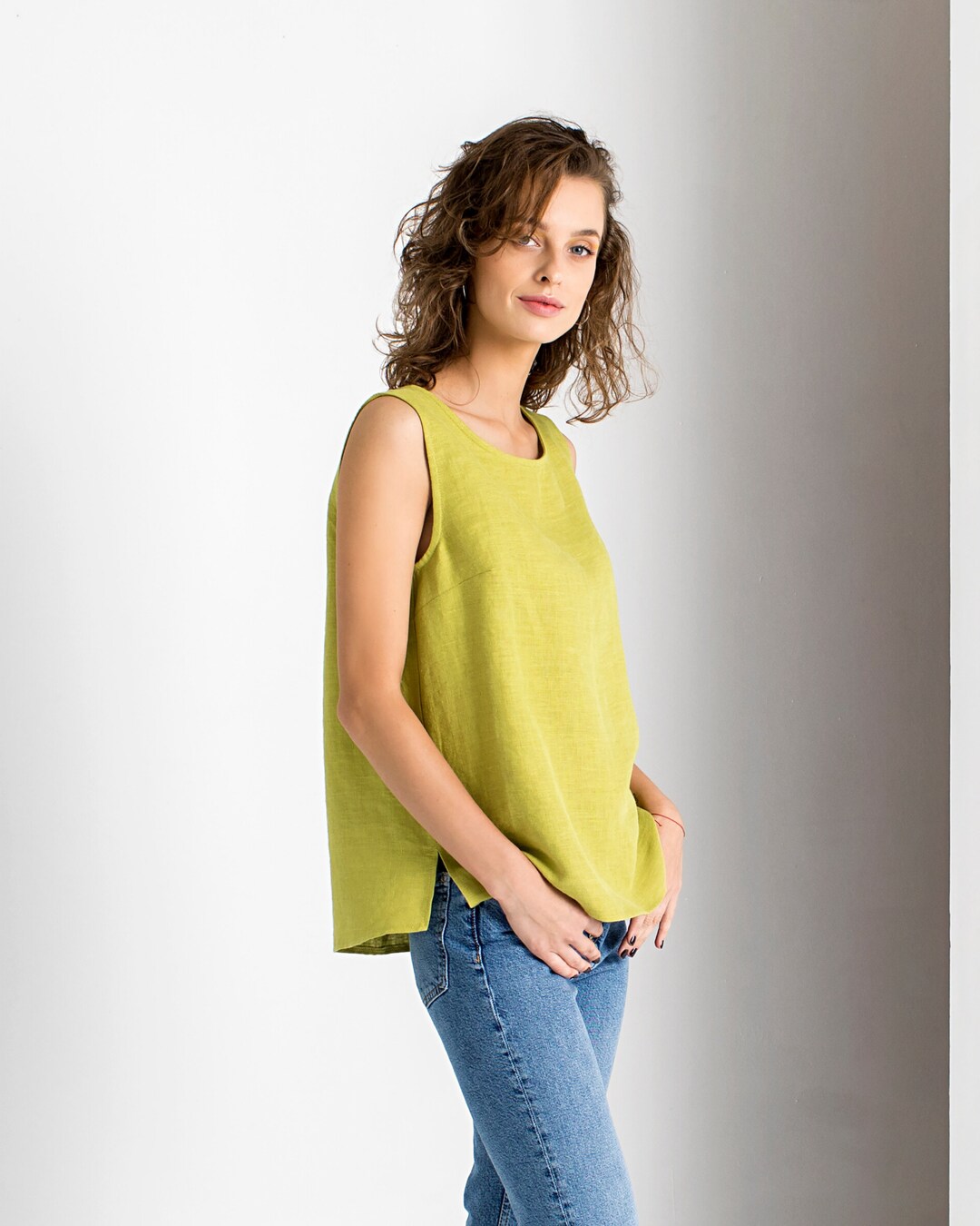 Chartreuse Linen Top, Linen Tank Top, Linen Clothing, Minimalist ...
