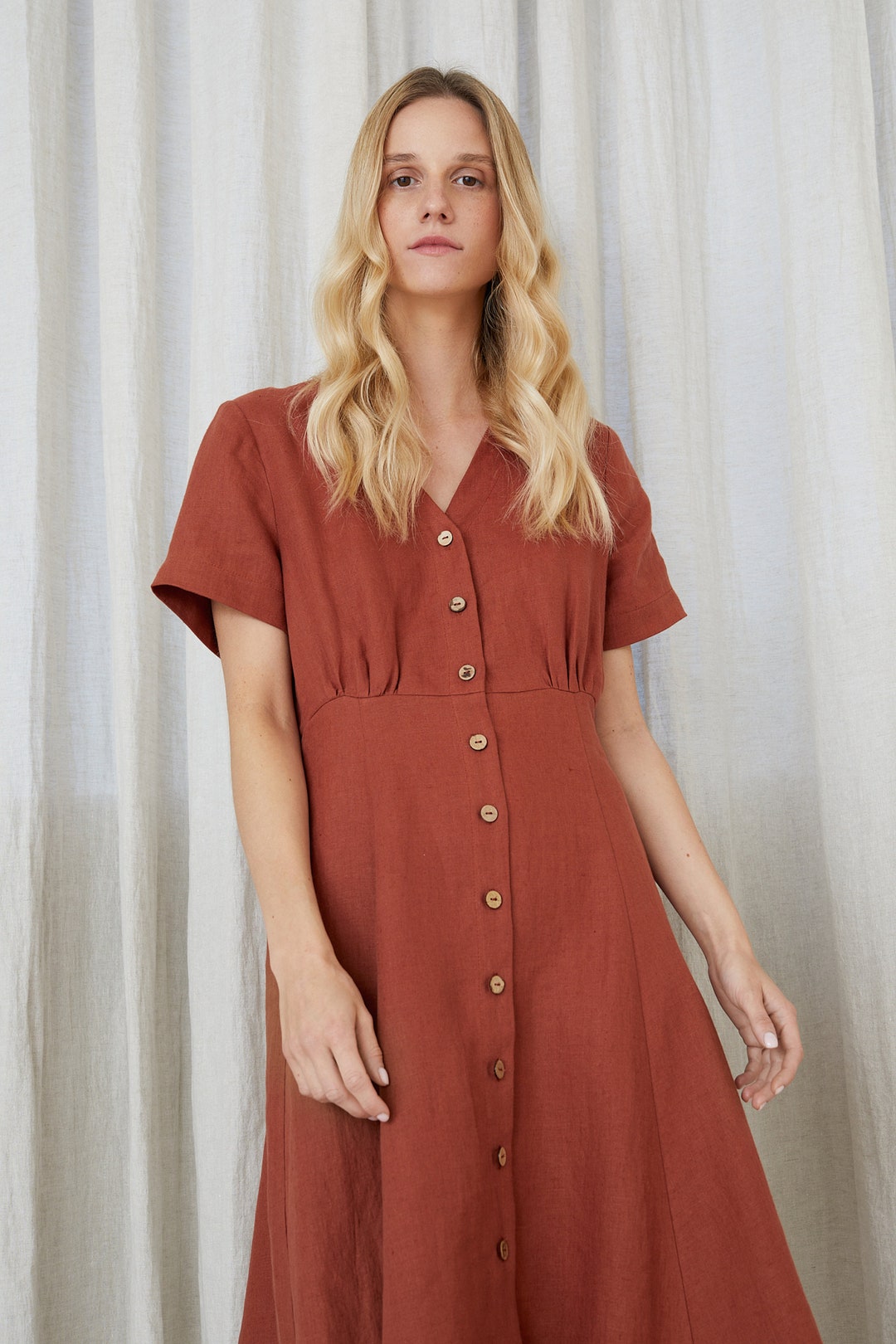 Mid Century Modern, Modest Linen Dress, Prairie Shirt Dress, Casual ...