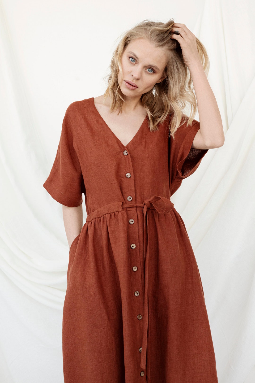 Cottagecore Dress, Linen Prairie Dress, Mid Century Modern, Modest ...