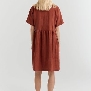 Terracotta Dress, Linen Clothing, Loose Waisted Dress, Midi Linen Dress ...