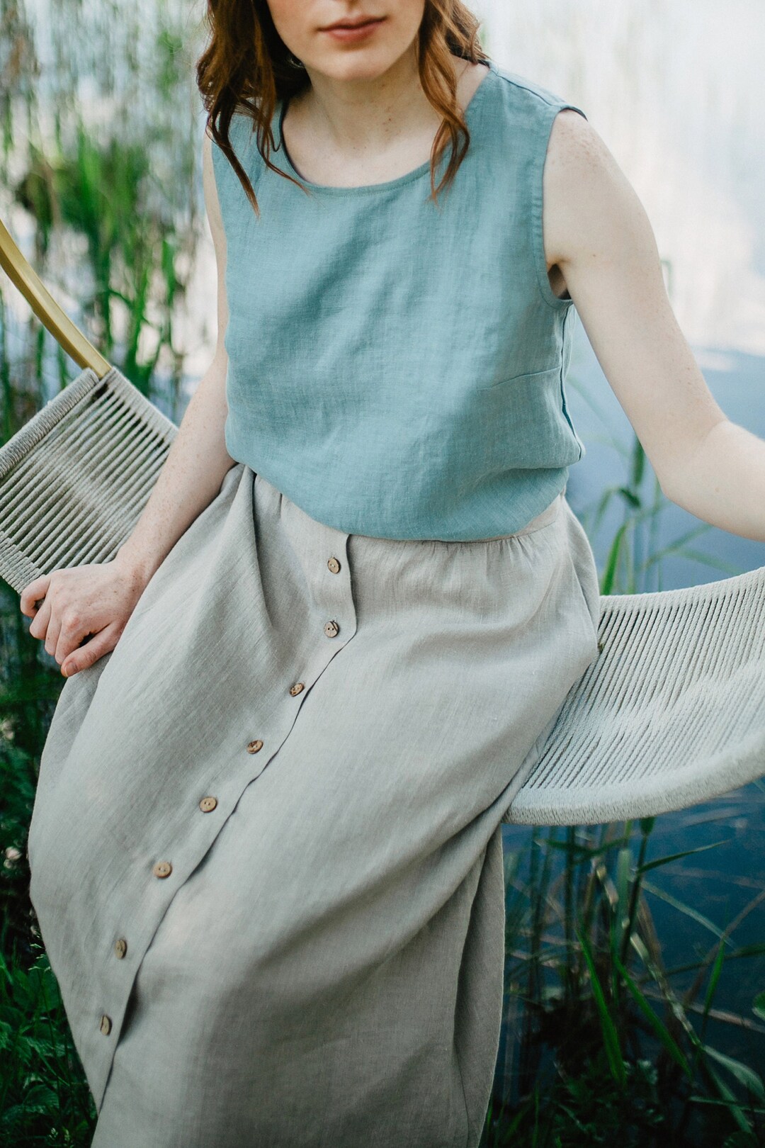 Sky Blue Linen Top, Minimalist Blouse, Summer Tank Top, Linen Singlet ...