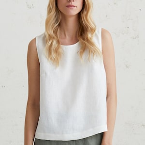 Casual White Top, Linen Clothing, Minimalist Tank, Office Top, Natural ...
