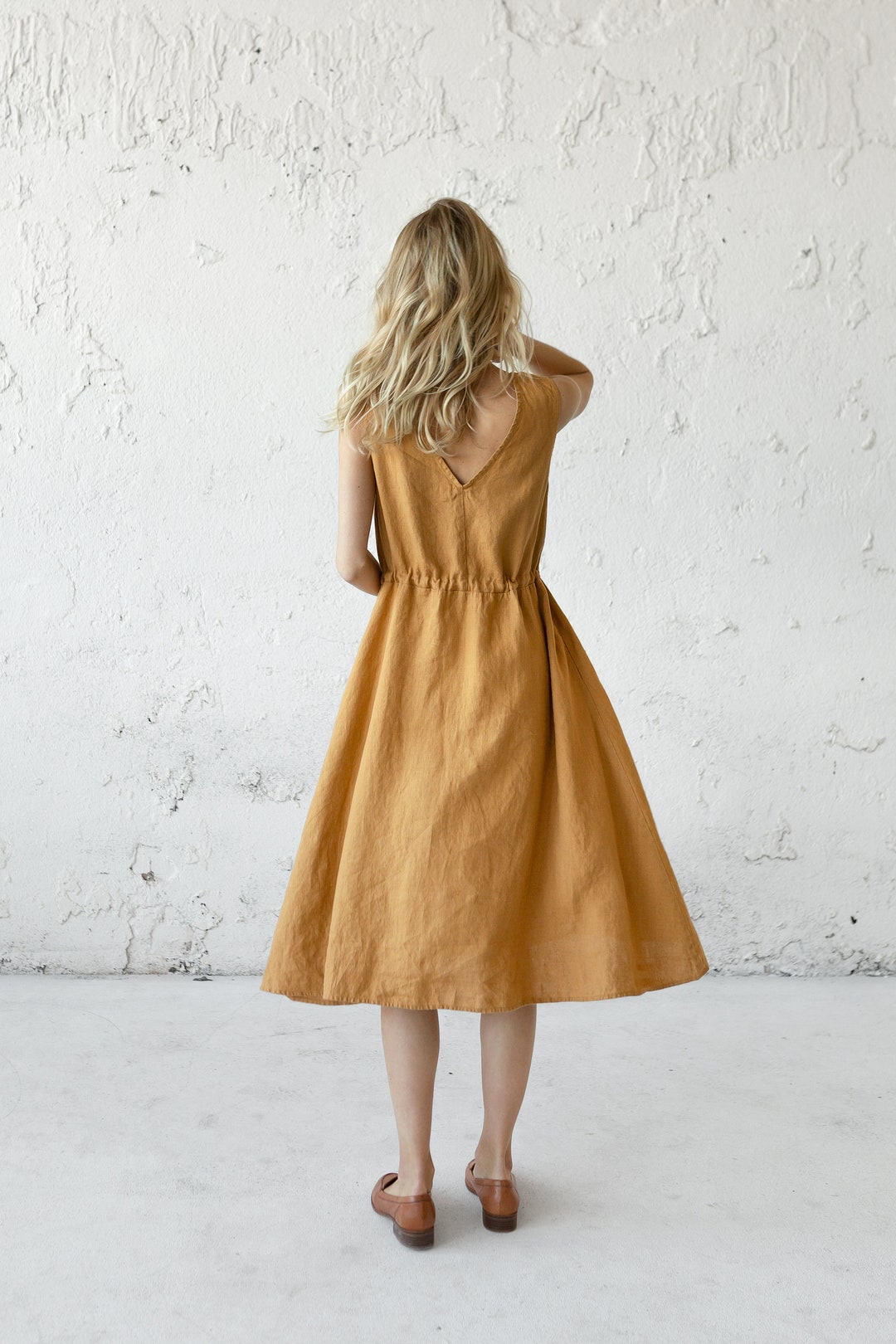 Wedding Guest Dress, Linen Bridesmaid Dress, Open Back Dress, Petite ...