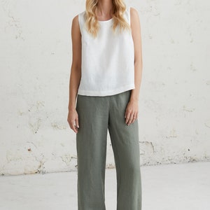 Casual White Top, Linen Clothing, Minimalist Tank, Office Top, Natural ...