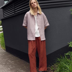 Terracotta Linen Pants, Rust Trousers, Linen Clothing, High Waist Pants ...