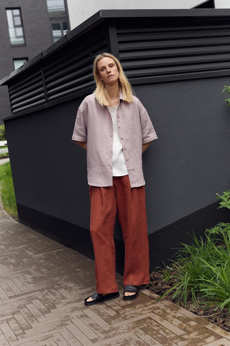 Terracotta Linen Pants, Rust Trousers, Linen Clothing, High Waist Pants ...
