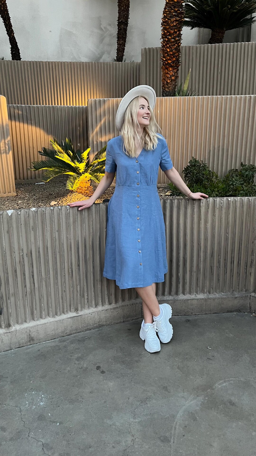 Blue Linen Dress Summer Style Linen Clothing ~ Modest Midi Linen Dress ...