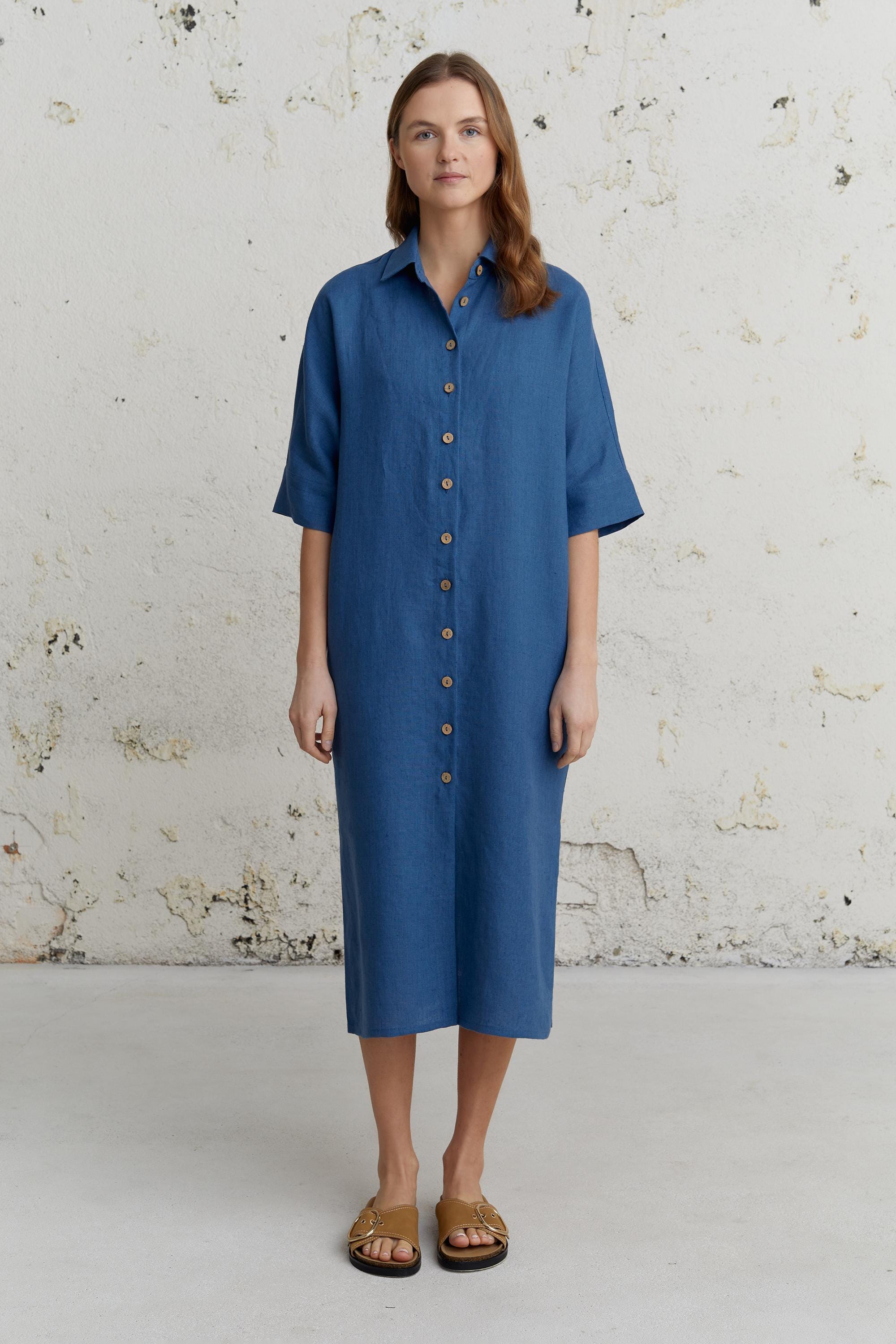 Blue Linen Midi Dress, Summer Style, Linen Clothing, Womens Clothing ...