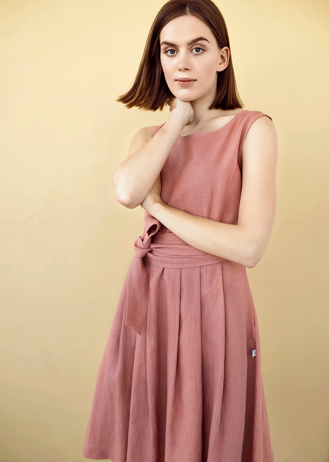 Petite Dress, Linen Wrap Dress, Open Back Dress in Linen, Bridesmaid ...