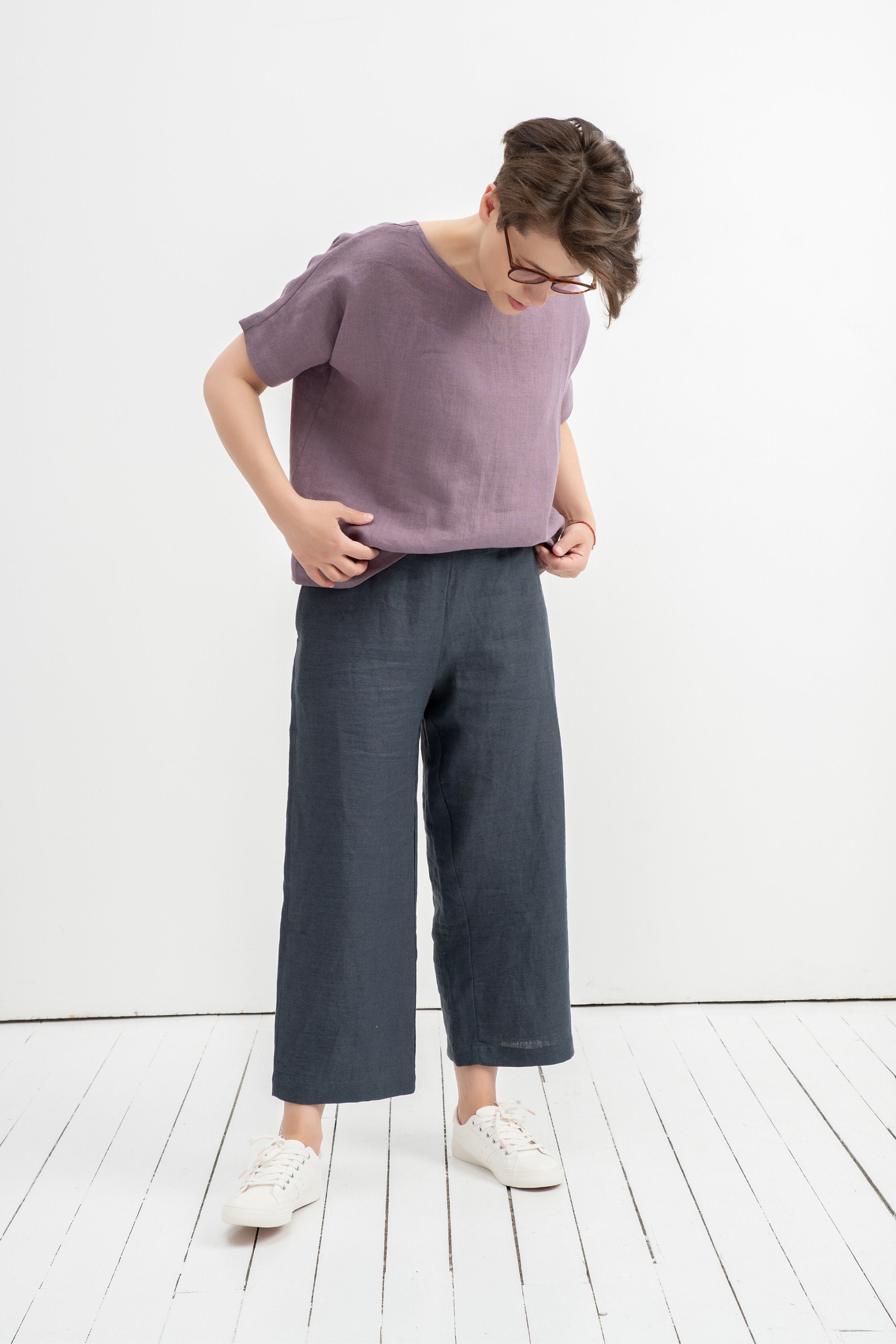 Linen Capri Pants Plus Size Pants Linen Palazzo Pants Wide Etsy