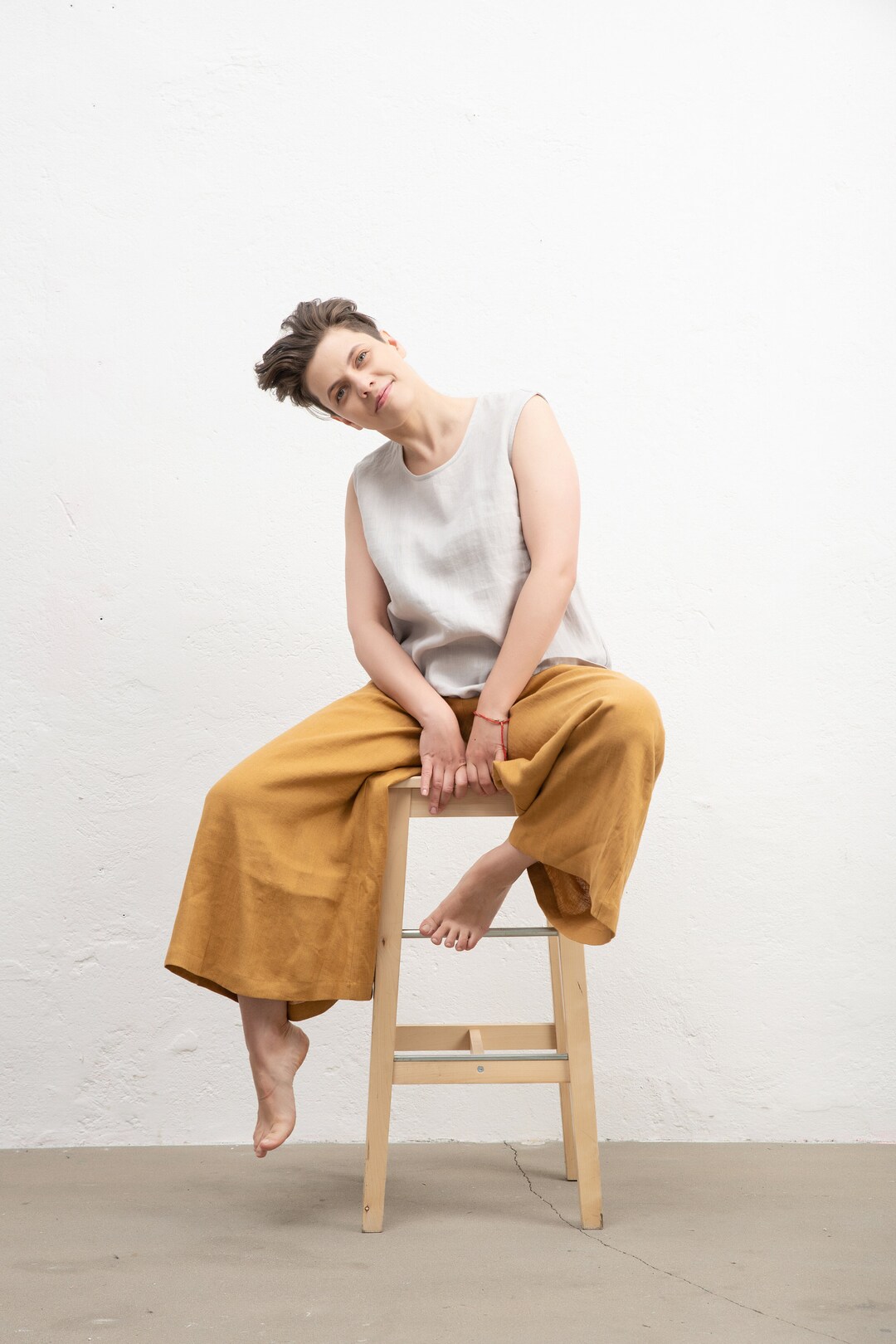 Yellow Linen Wide Leg Culottes Pants for Women in 70s Retro Style - Etsy