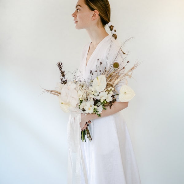 White Linen Wedding Wrap Dress - Etsy