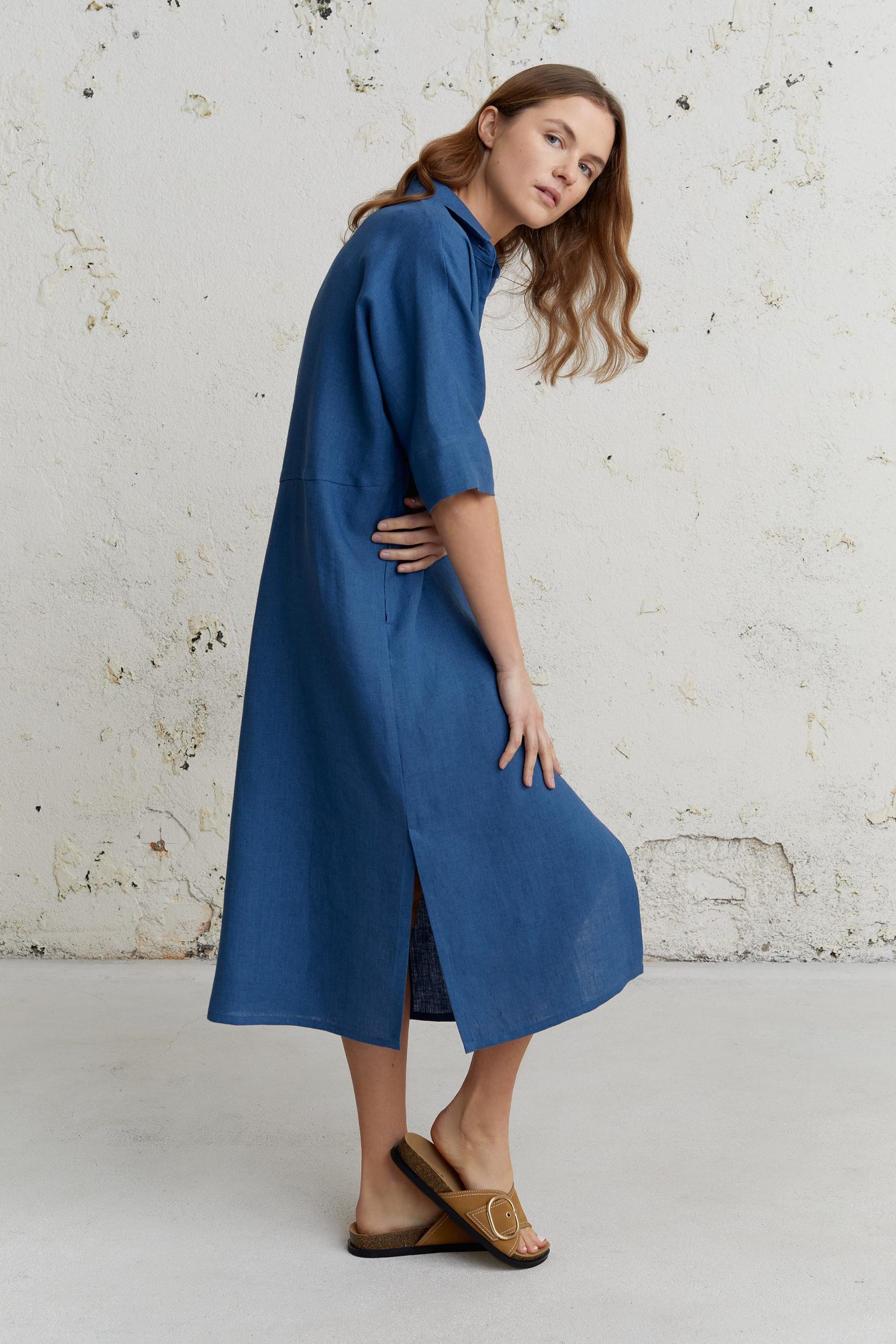 Blue Linen Midi Dress, Summer Style, Linen Clothing, Womens Clothing ...
