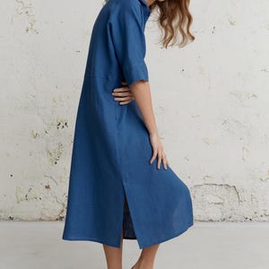 Blue Linen Midi Dress, Summer Style, Linen Clothing, Womens Clothing ...