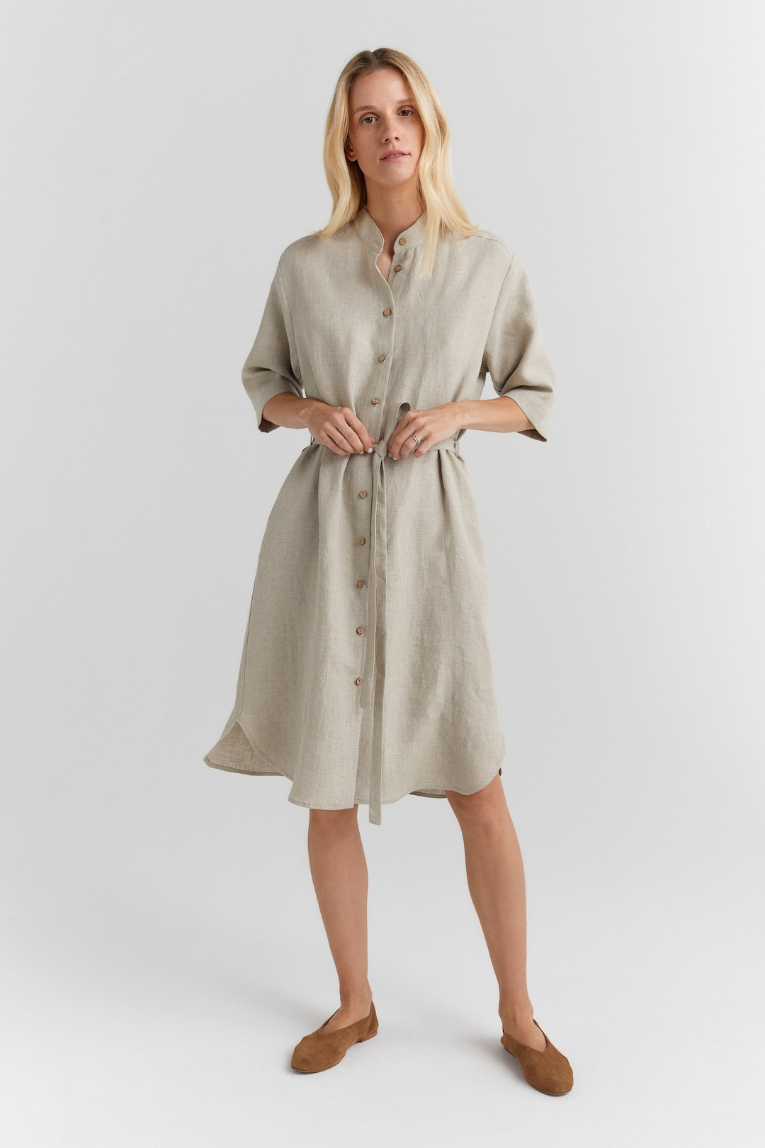 Modest Shirt Dress, Linen Button Down Dress, Mid Century Modern, Womens ...