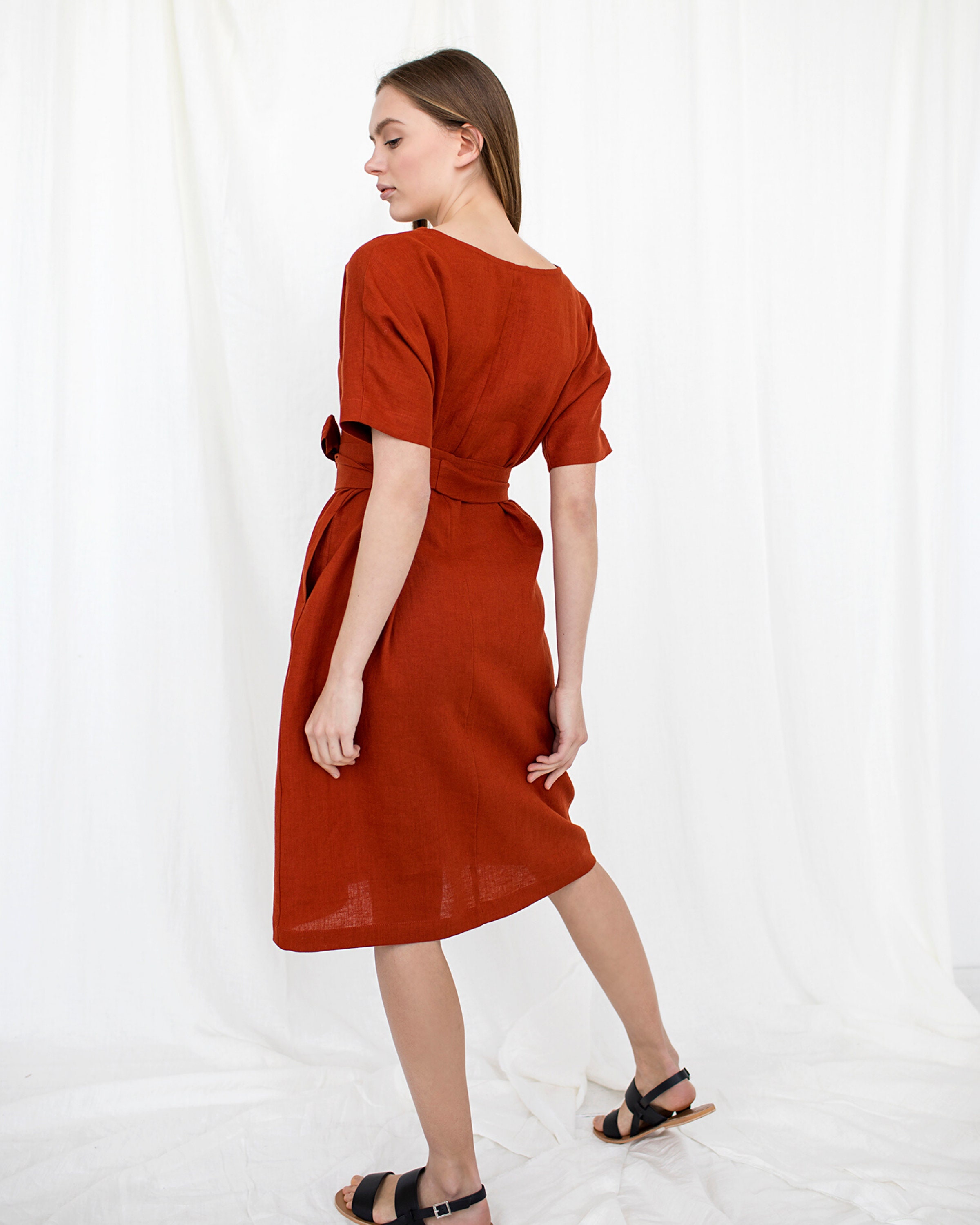 Red Linen Dress Loose Linen Dress Linen Clothing Plus Size | Etsy