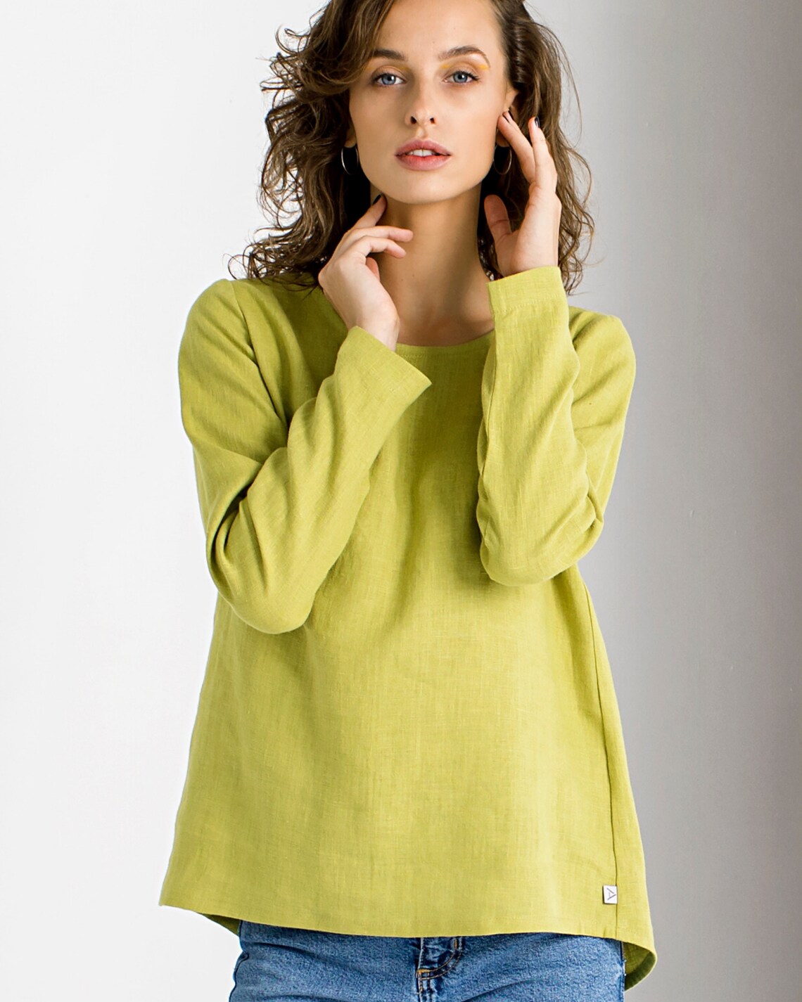 Chartreuse Linen Top Linen Tunic Linen Clothing Minimalist | Etsy