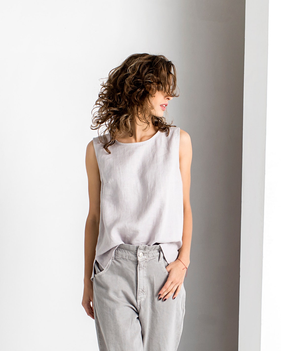 Light Grey Top Linen Top Summer Top Sleeveless Blouse - Etsy