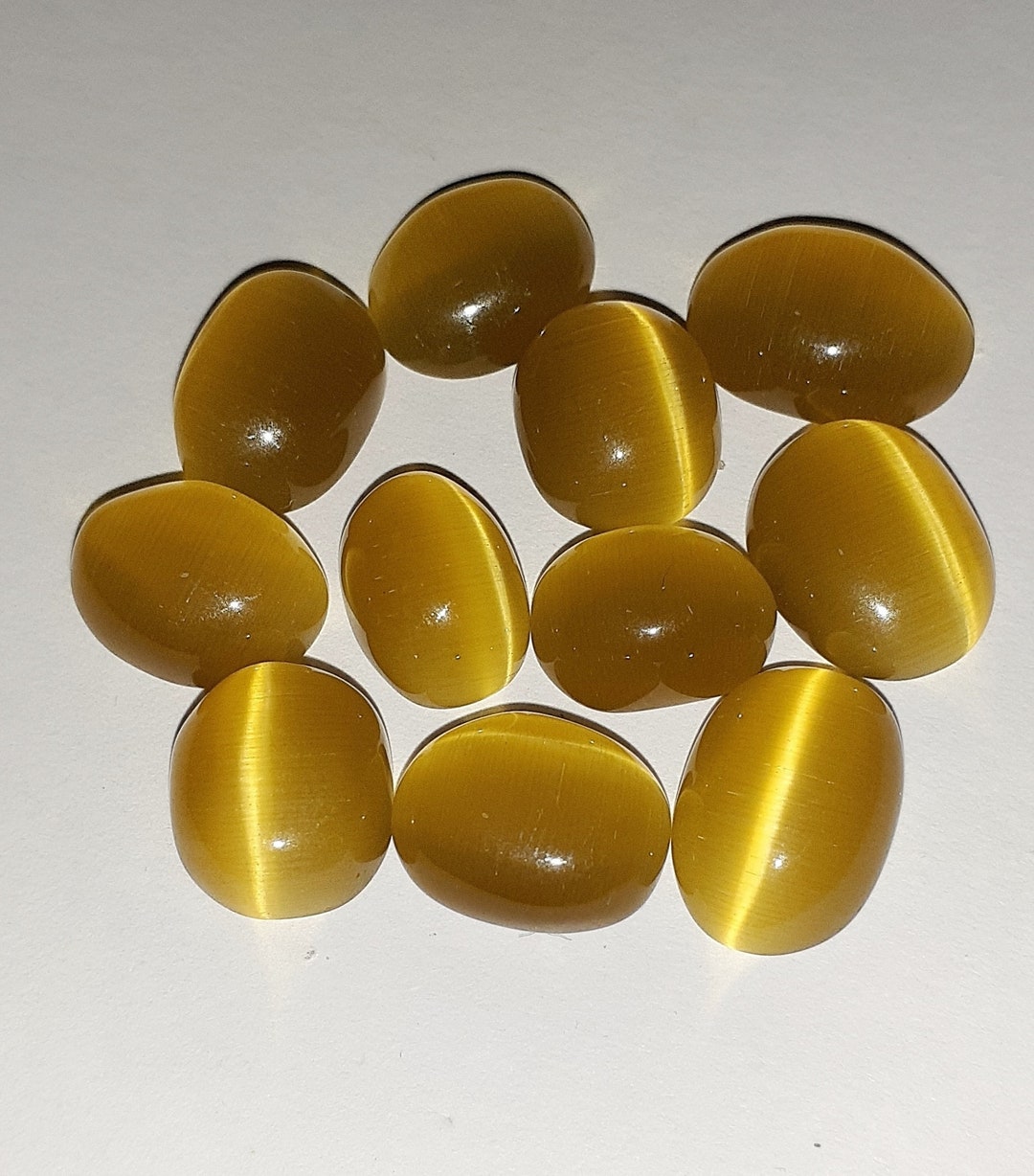 10 Pcs Natural Cats Eye Chrysoberyl Yellow Color Oval Cabochon Gemstone ...