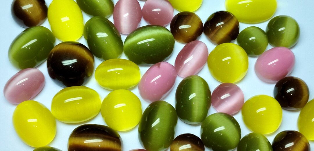 500 Cts Natural Lankan Cats Eye Multi Color Cabochon Gemstone Lot ...