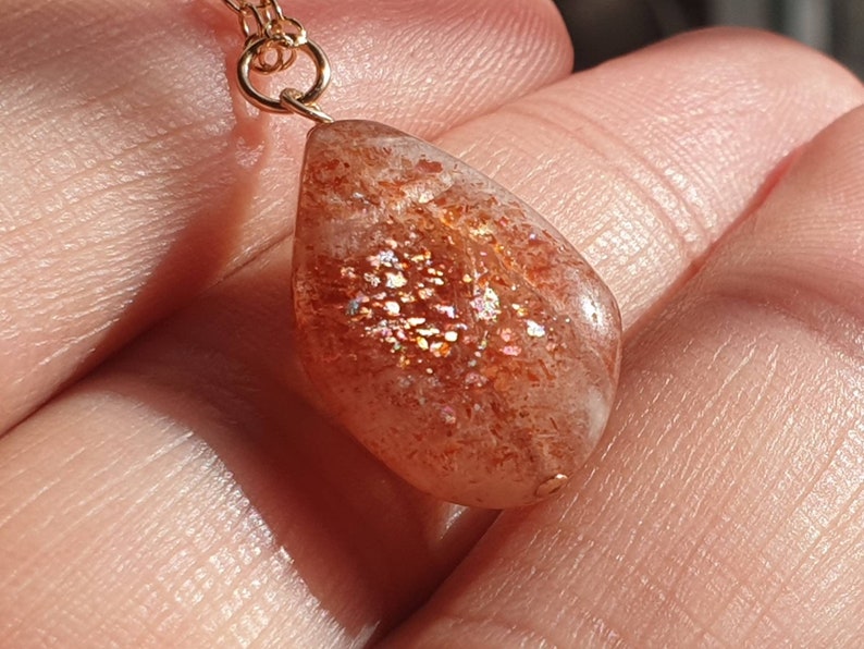 Sunstone Pendant Necklace Simple Crystal Necklace Gold - Etsy