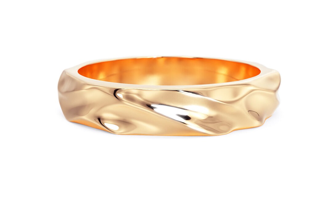 Solid Gold Ripple Band Wedding Ring Gold Wave Ring White Gold Band Rose ...