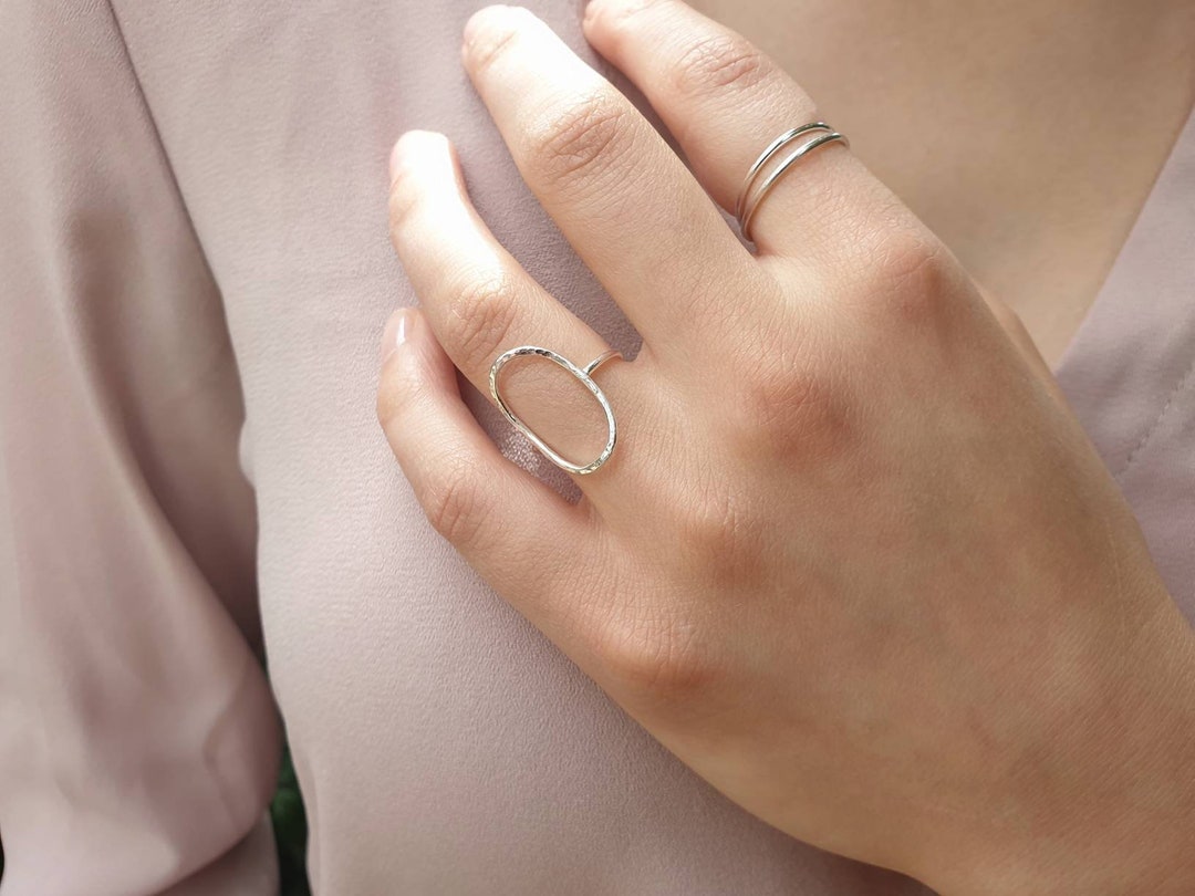Hammered Oval Ring Sterling Silver or Gold Filled Ring Open Oval Ring ...
