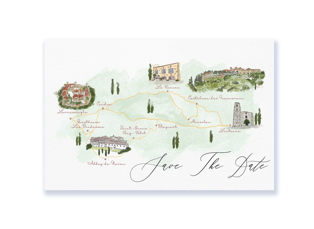 Custom Wedding Map 5 Main Locations, Watercolor Wedding Map, Printable ...