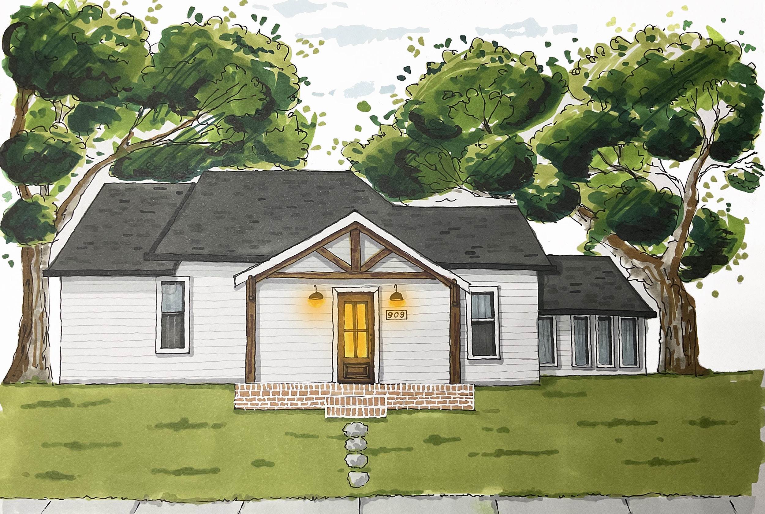 First Home Gift, Custom House Portrait. Pen and Ink. 100% Handmade - Etsy