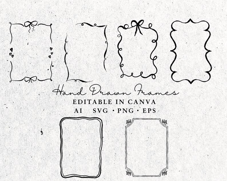 Hand Drawn Whimsical or Quirky Style Frames, SVG PNG Bundle, Editable ...