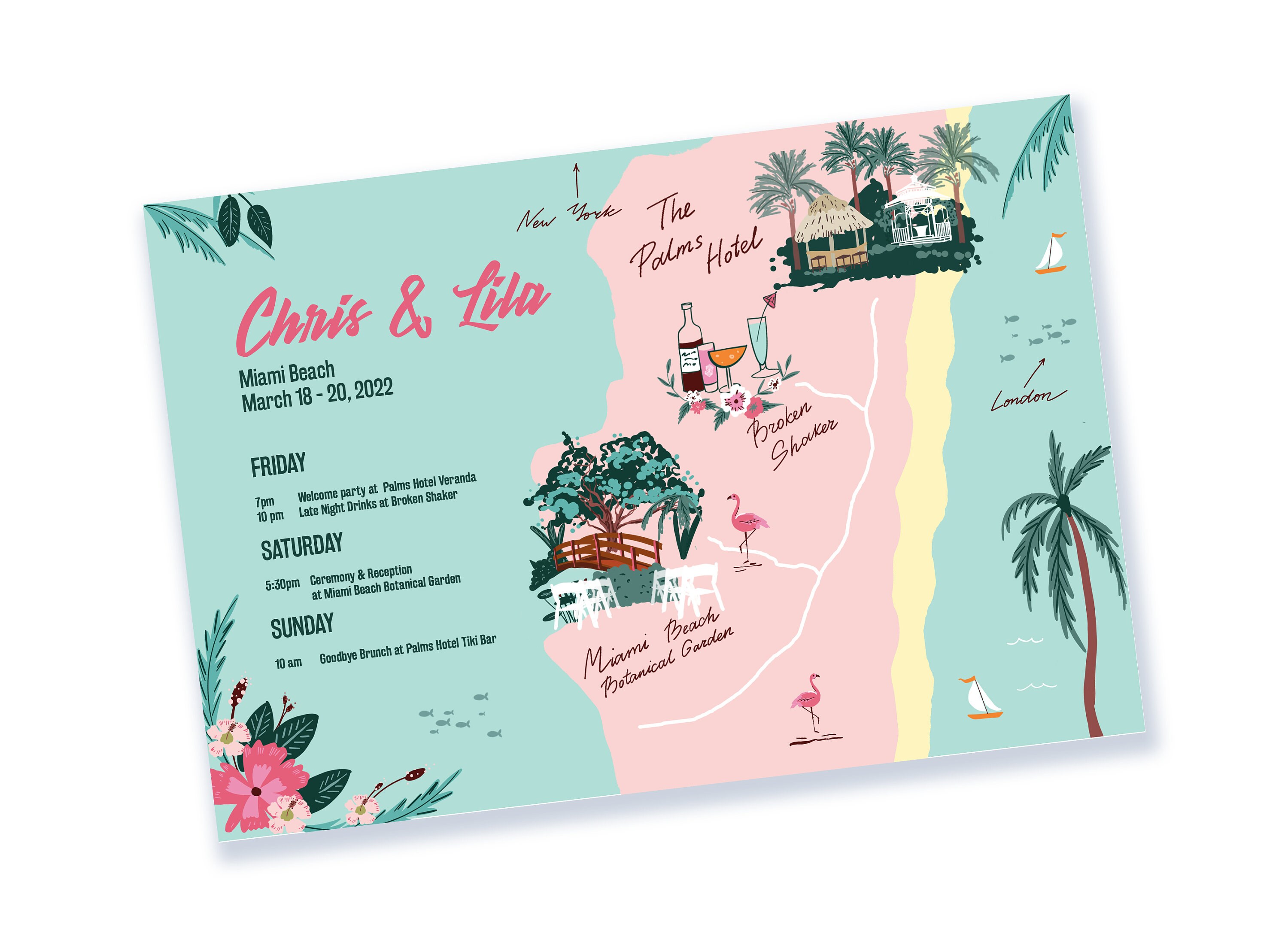 Custom Wedding Map 7 Main Locations Watercolor Wedding Map - Etsy