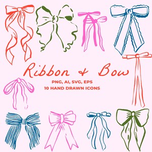 Hand Drawn Bow Ribbon Clipart, Whimsical Illustration (SVG, PNG) - Etsy