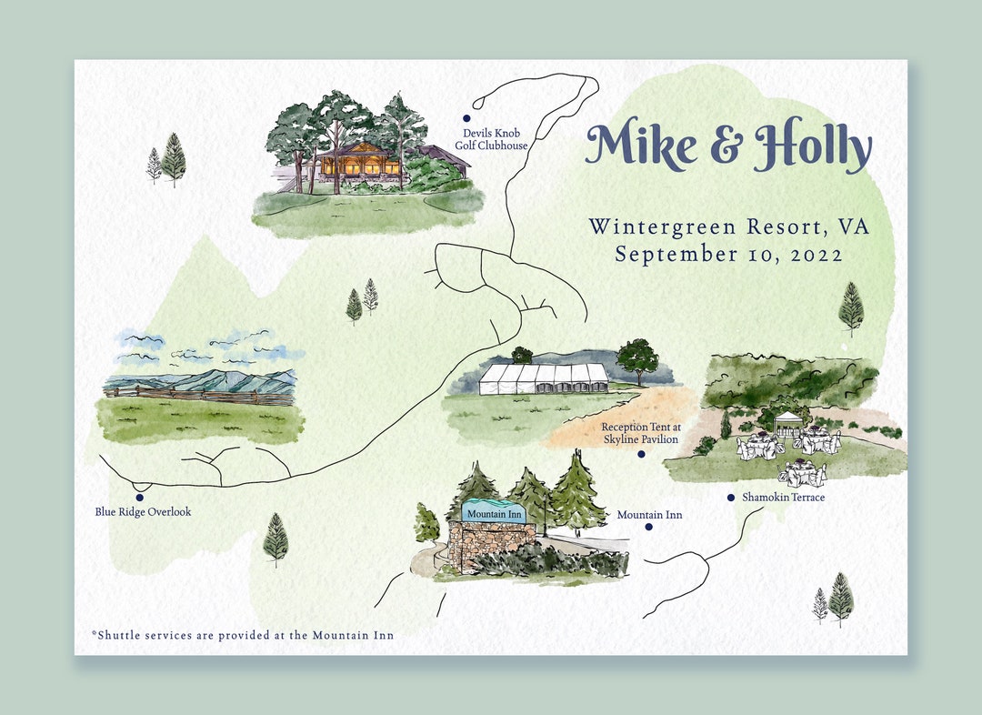 Custom Wedding Map With 5 Venues | Custom Wedding Invitation Map - Etsy