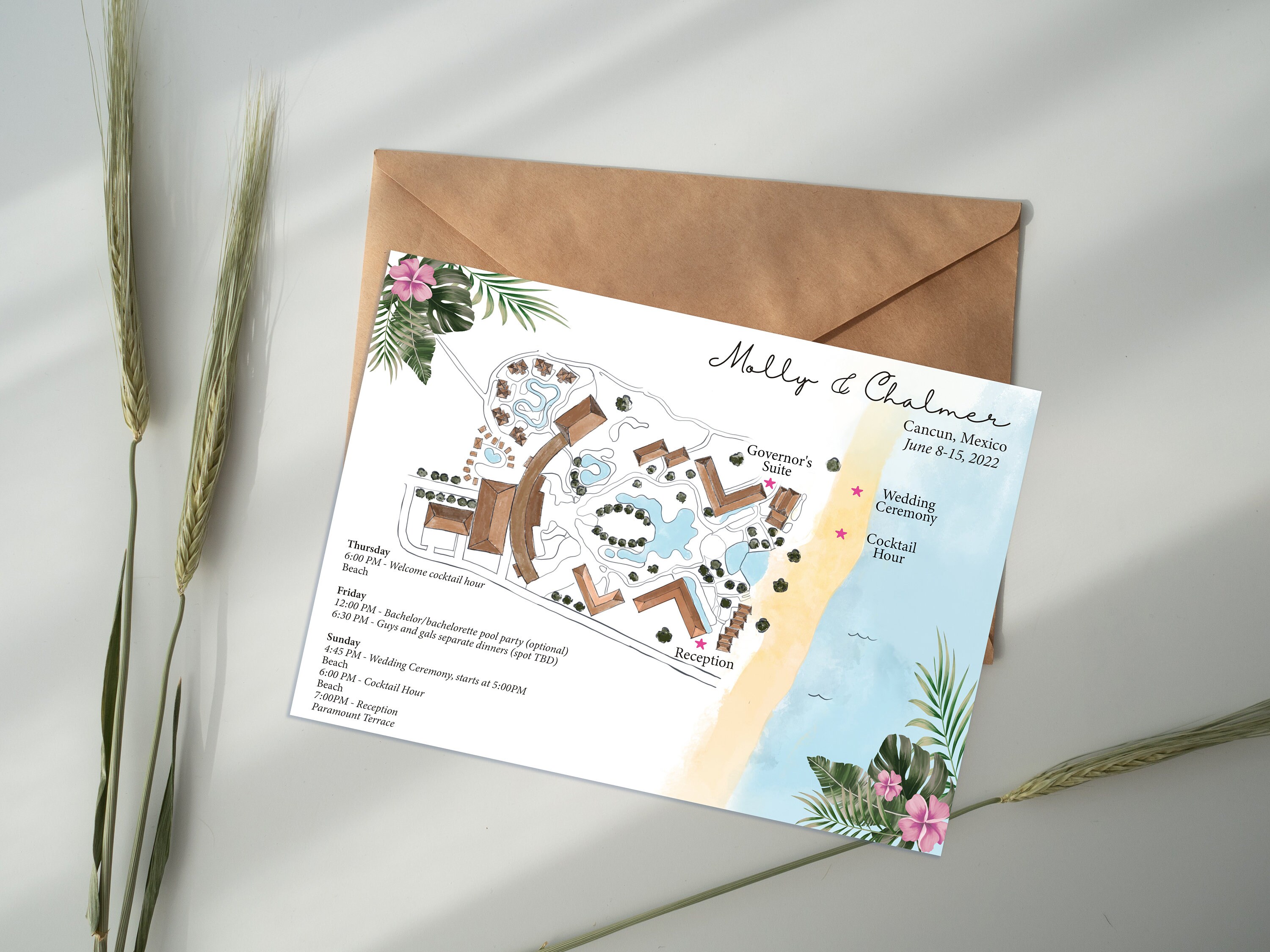 Custom Wedding Map 7 Main Locations Watercolor Wedding Map - Etsy
